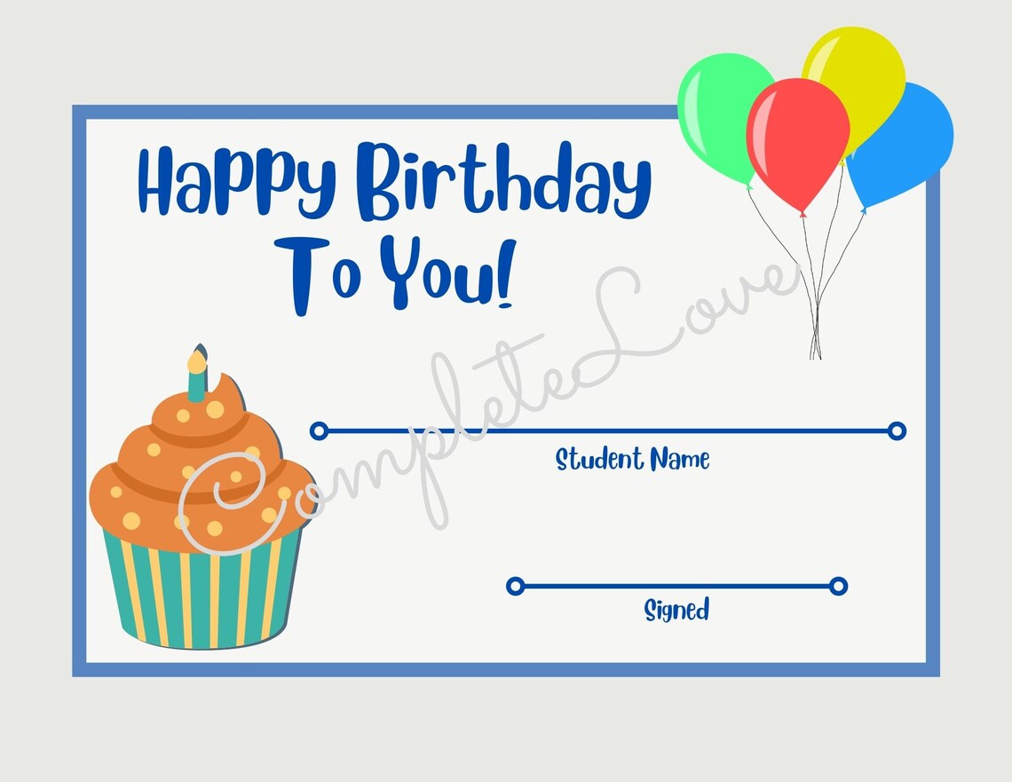 Student Birthday Award Certificate: Printable Classroom Card (PDF ...