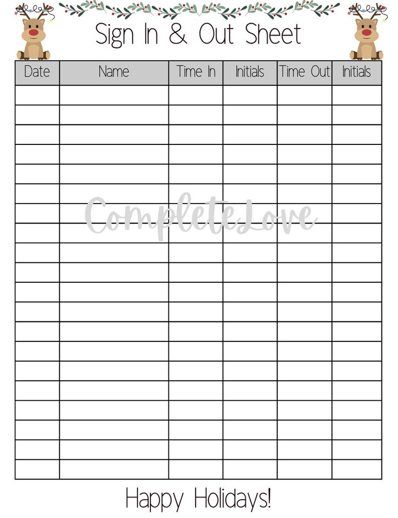 Daily Parent Sign in and Out Form. Perfect for Daycare, Preschool ...
