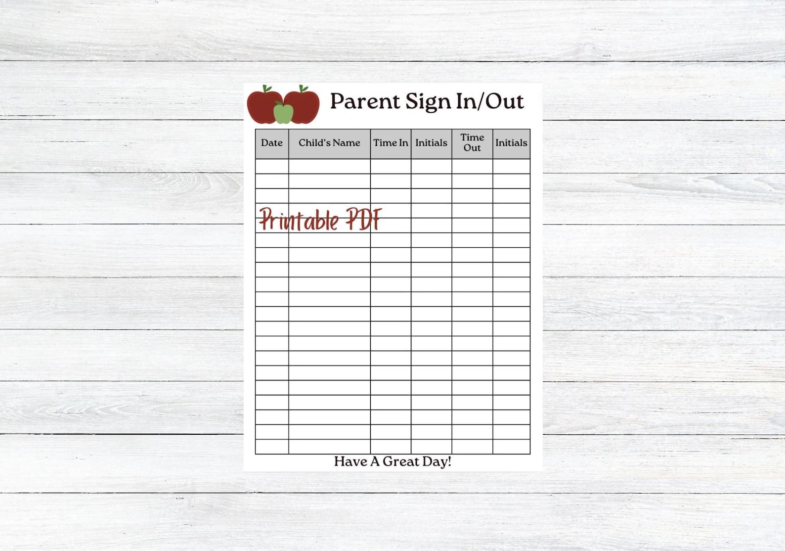 Apple Theme Parent Sign In/out Form (PDF) - Etsy