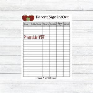 Apple Theme Parent Sign In/out Form (PDF) - Etsy