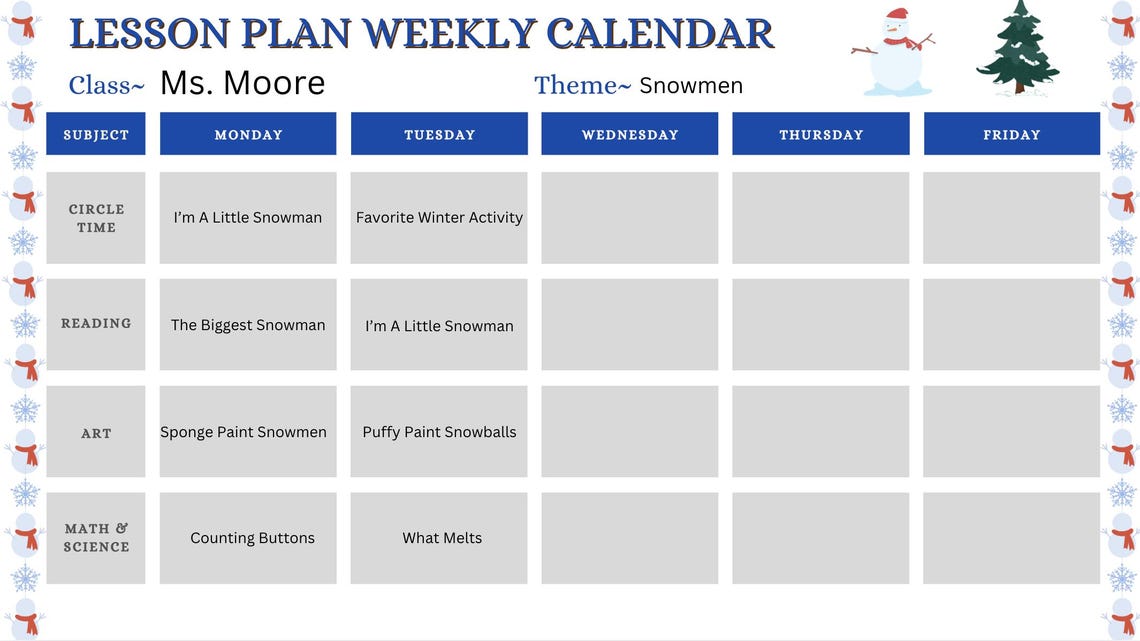 Daycare/preschool/prek/kindergarten/elementary Lesson Plan Template ...