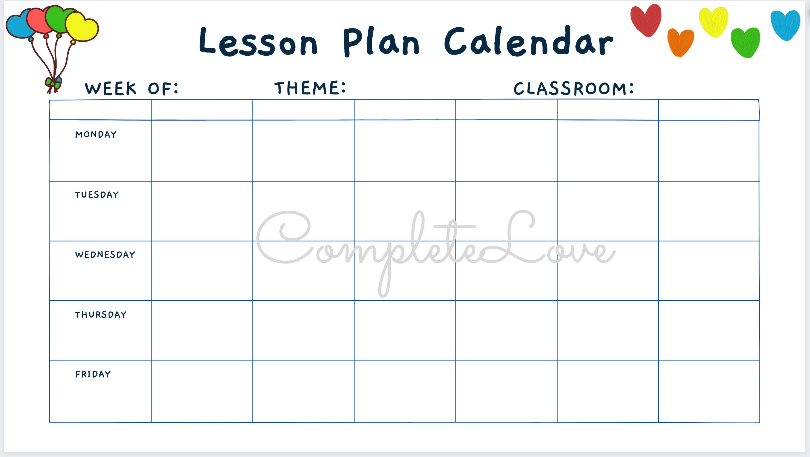 Valentine's Lesson Plan Template: Hearts, Editable Weekly Calendar ...