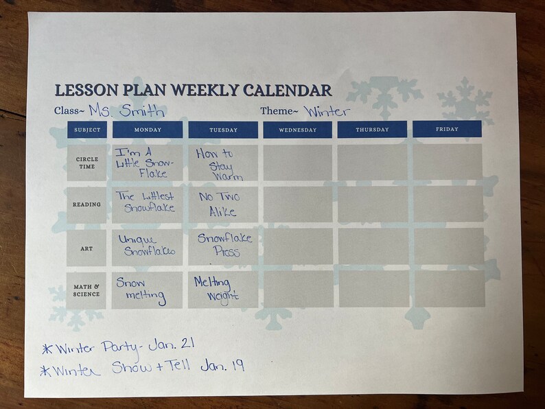 Winter Theme Lesson Plan Template, Editable Weekly Calendar (canva ...