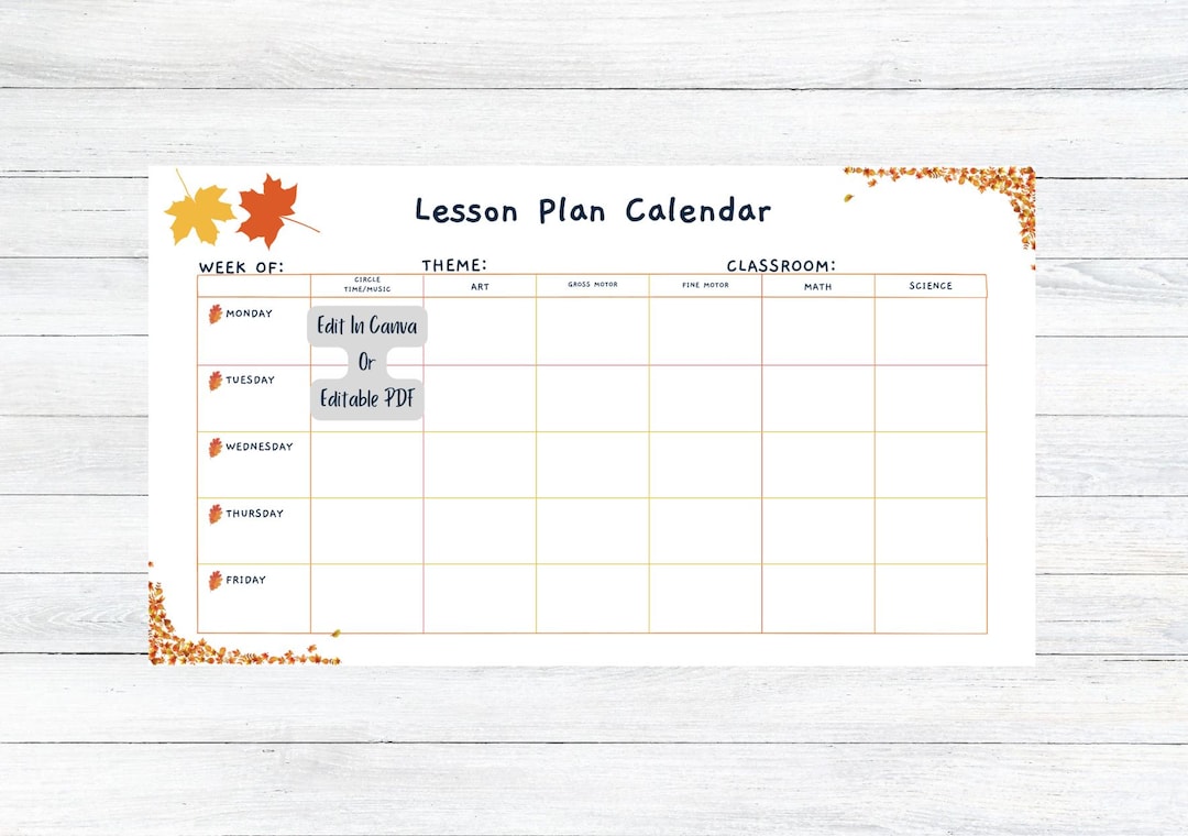 Autumn Lesson Plan Template, Editable Weekly Calendar (canva & PDF ...