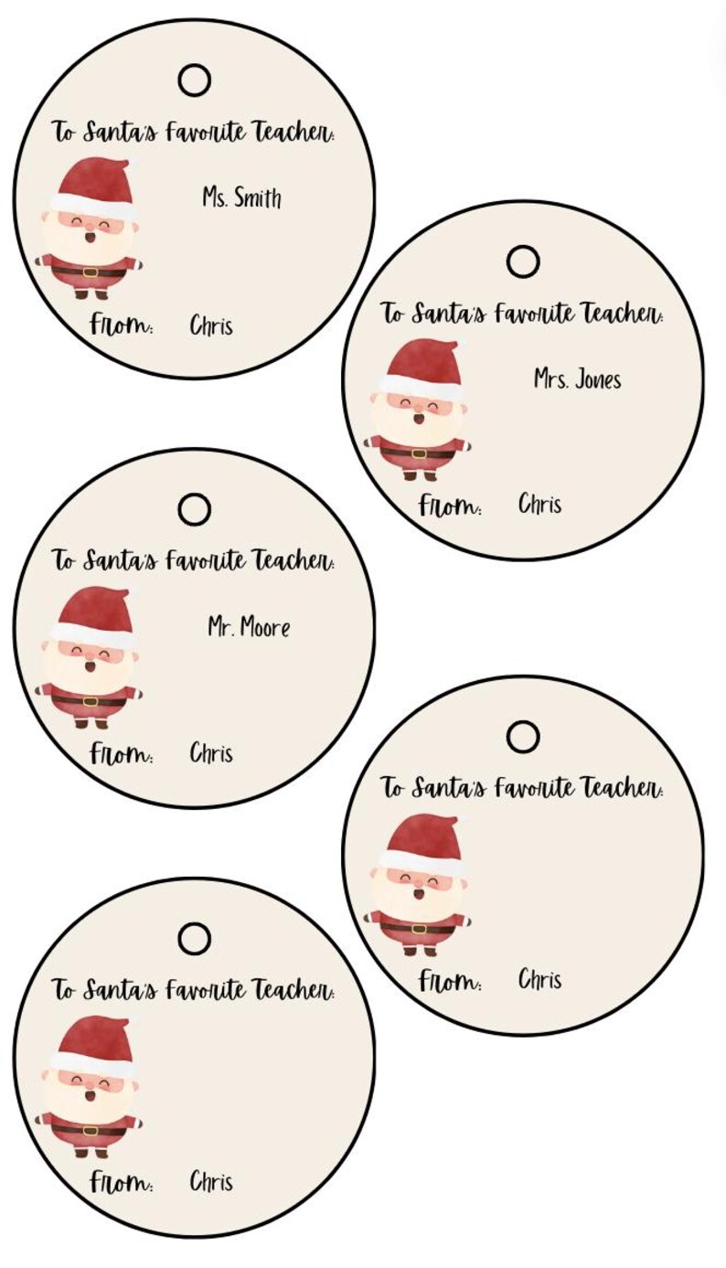 Santa's Favorite Teacher Gift Tags - Printable Canva Template (PDF) - Etsy