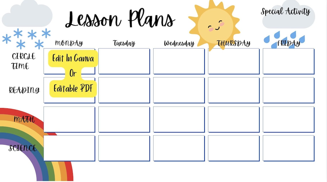 Daycare/preschool/pre~k/kindergarten/elementary Lesson Plan Template ...