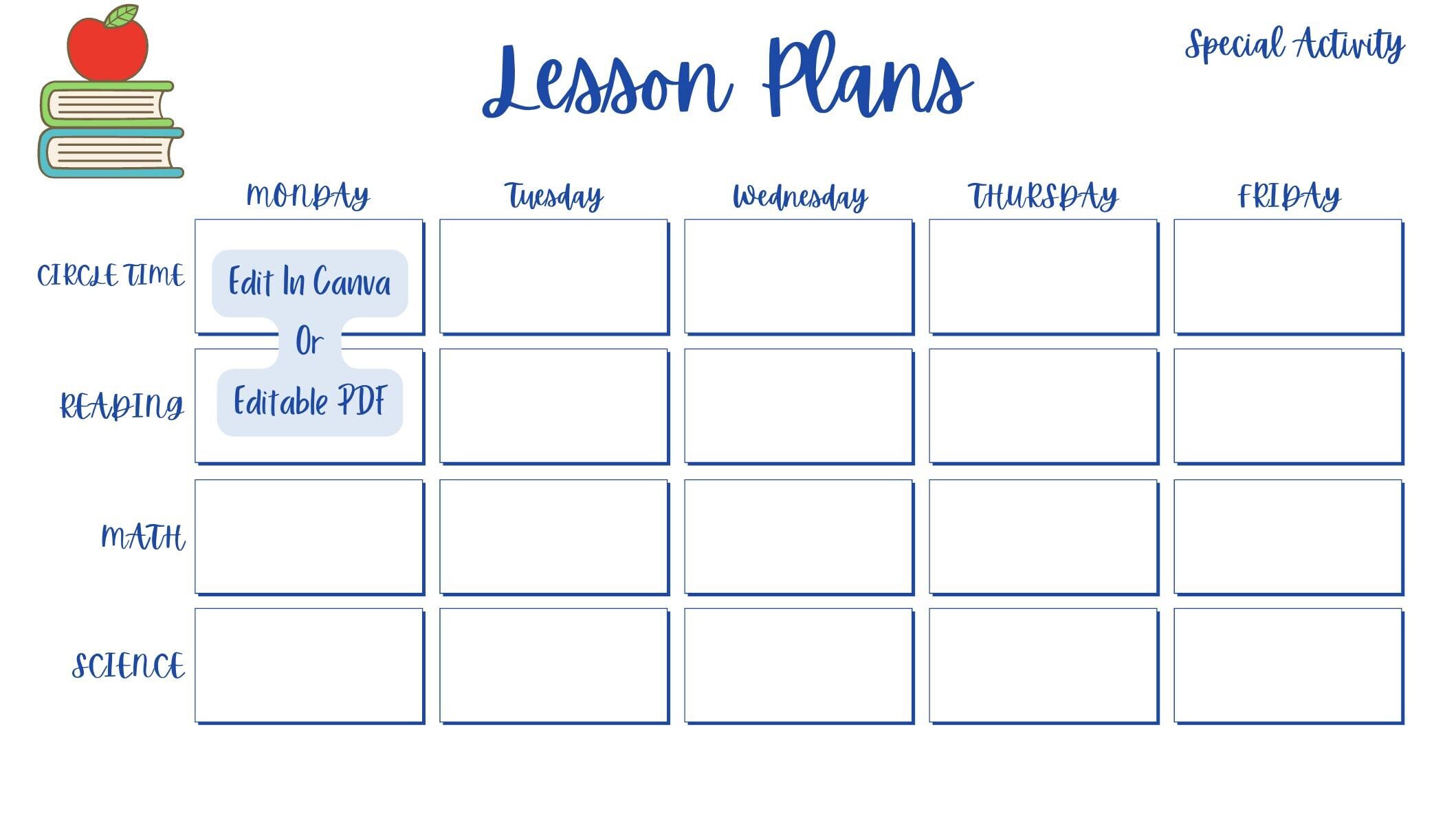 Weekly Lesson Plan Template, Early Childhood Classroom, Editable Canva ...