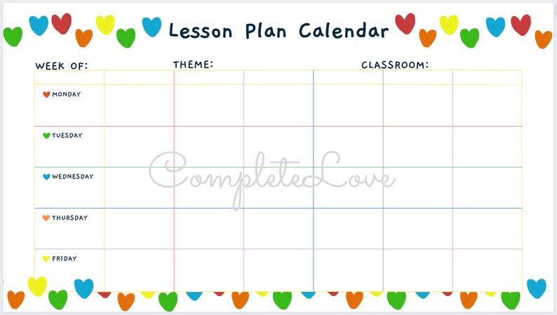 Rainbow Hearts Lesson Plan Template: Weekly Planner (canva & PDF) - Etsy