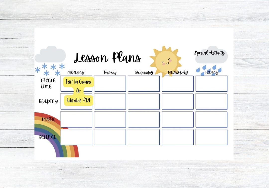 Weather Lesson Plan Template, Editable Weekly Planner (canva & PDF) - Etsy