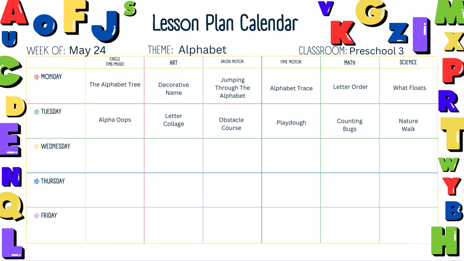 Daycare/preschool/pre~k/kindergarten/elementary Lesson Plan Template ...
