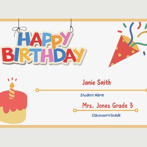 Student Birthday Award Certificate, Printable Classroom Card (PDF ...