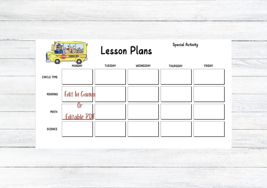 Editable Weekly Lesson Plan Template, School Bus Theme (canva & PDF) - Etsy