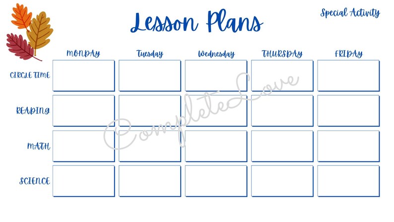 Fall Leaves Lesson Plan Template: Weekly Planner, Editable PDF & Canva ...