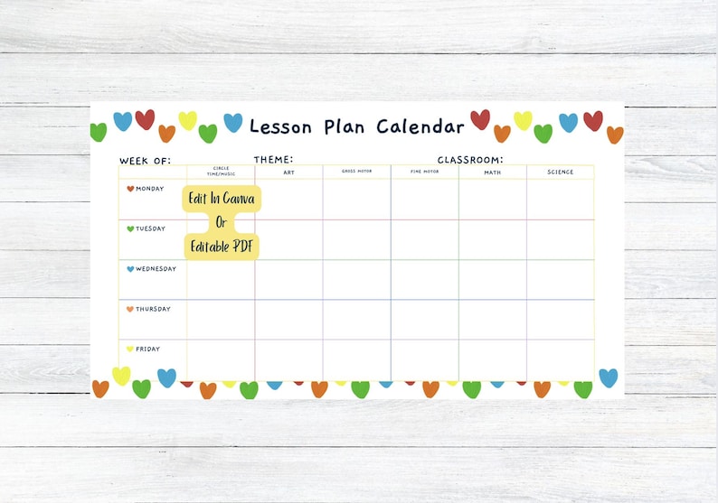 Rainbow Hearts Lesson Plan Template: Weekly Planner (canva & PDF) - Etsy
