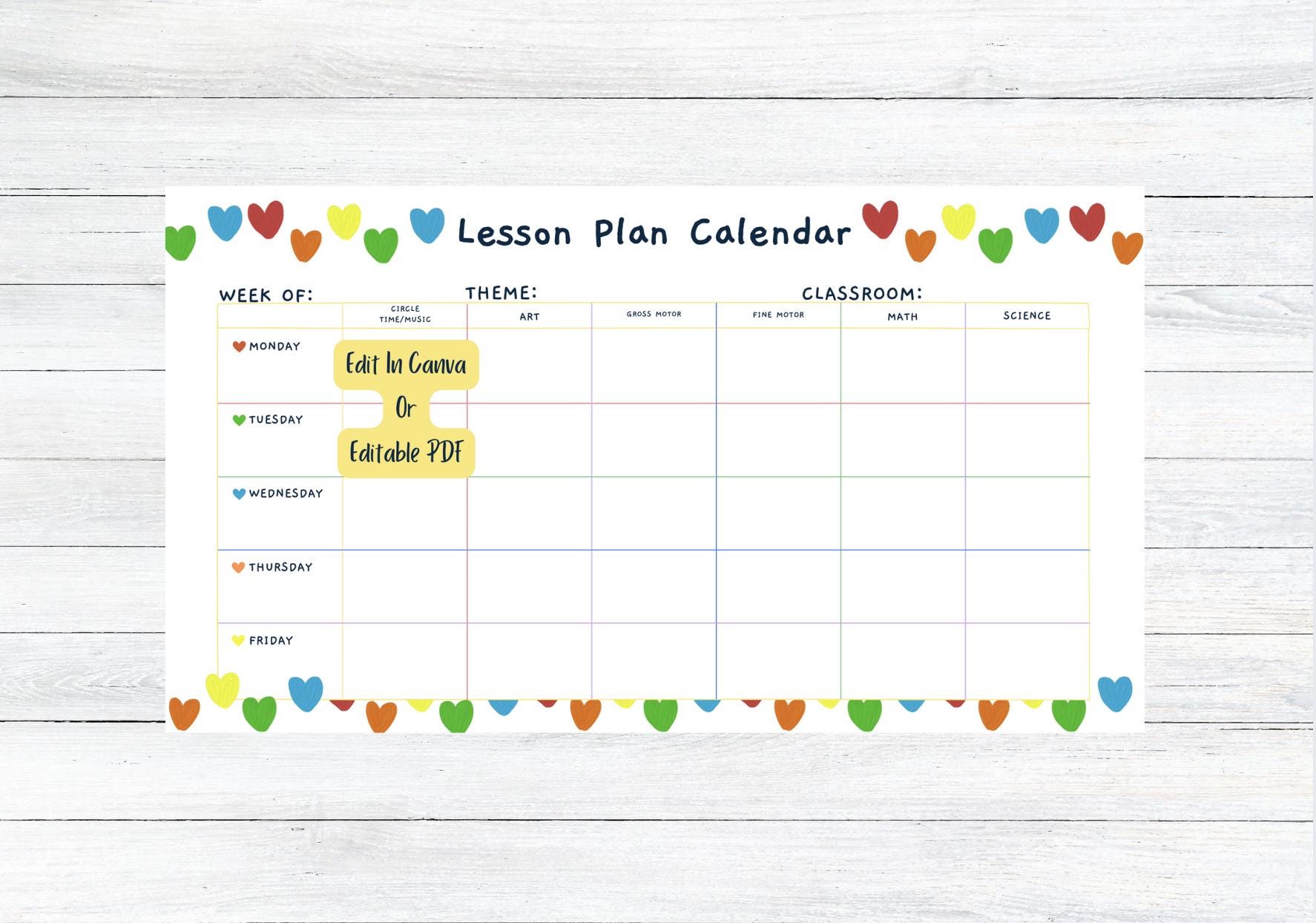 Rainbow Hearts Lesson Plan Template: Weekly Planner (canva & PDF) - Etsy