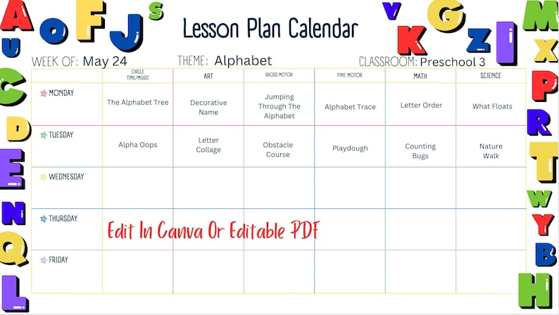 Daycare/preschool/pre~k/kindergarten/elementary Lesson Plan Template ...