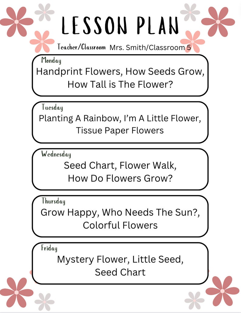 Daycare/preschool/pre~k/kindergarten/elementary Lesson Plan Template ...