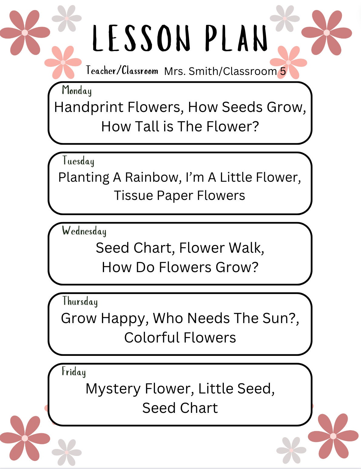 Daycare/preschool/pre~k/kindergarten/elementary Lesson Plan Template ...