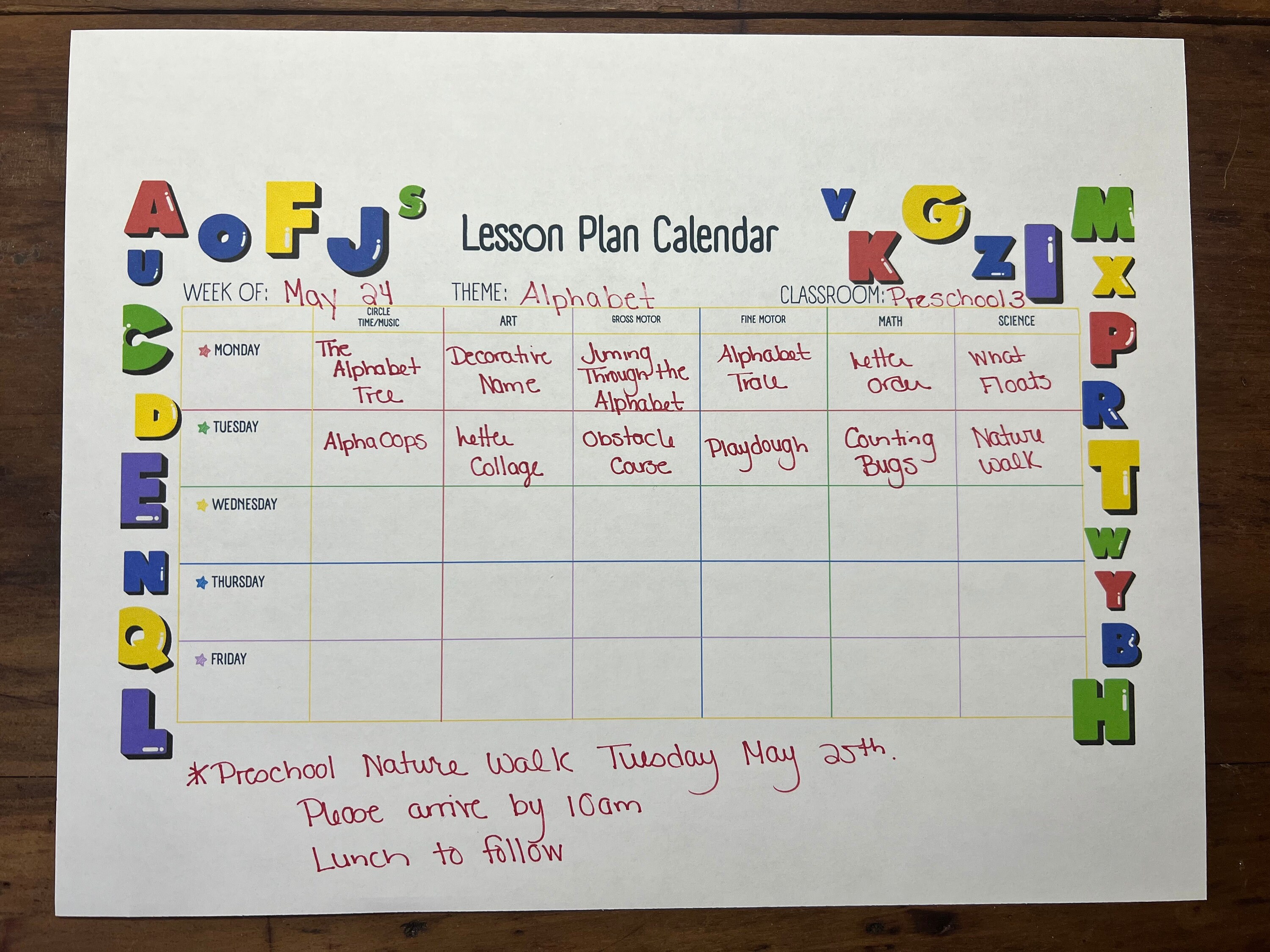 Daycare/preschool/pre~k/kindergarten/elementary Lesson Plan Template ...