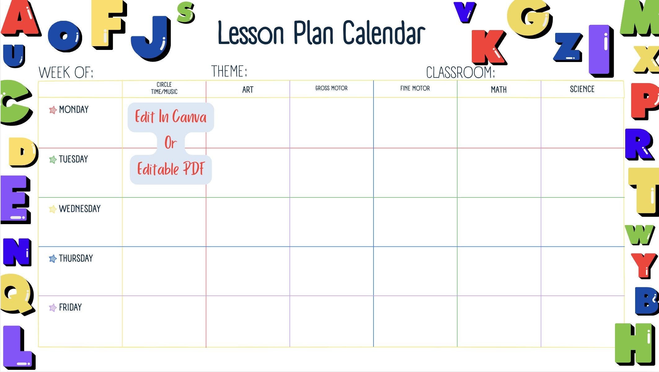 Daycare/preschool/pre~k/kindergarten/elementary Lesson Plan Template ...