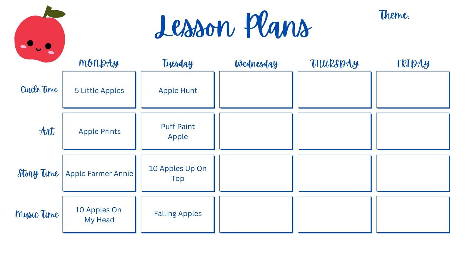 Apple Theme Lesson Plan Template: Weekly Planner, Editable PDF & Canva ...