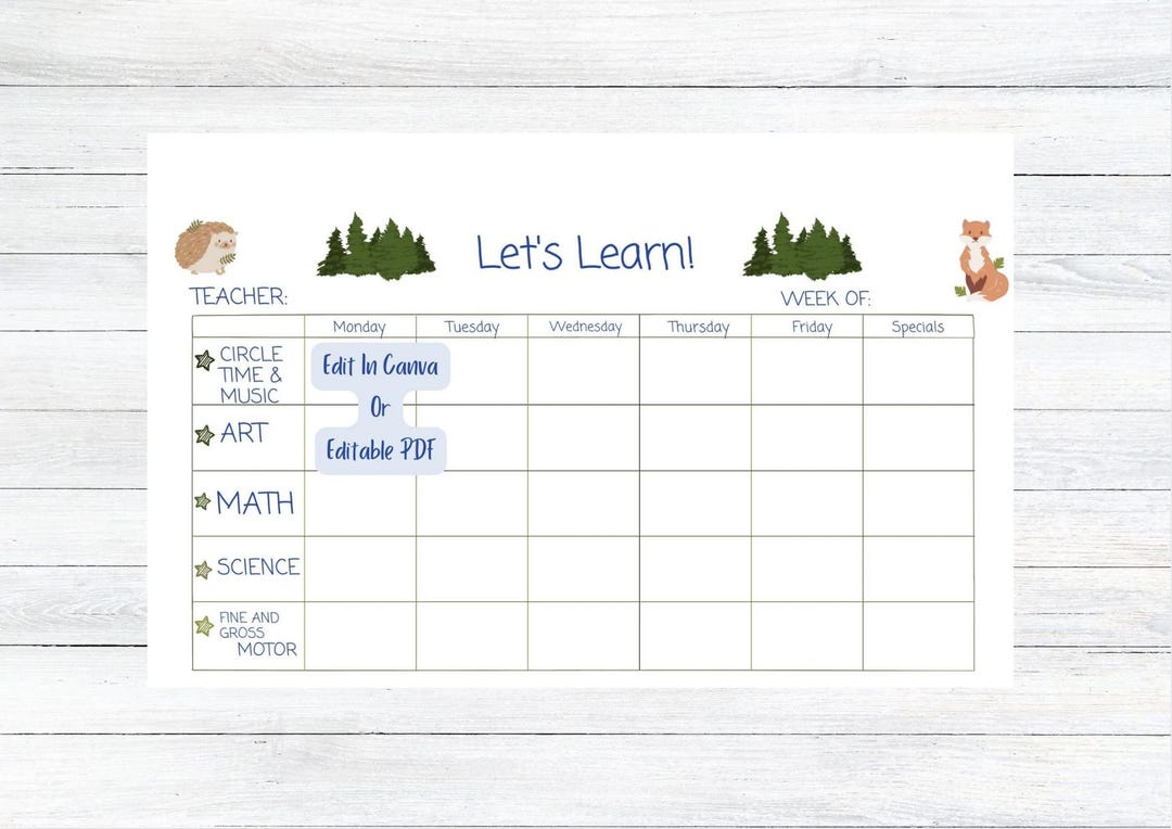 Forest Theme Lesson Plan Template: Weekly Planner (canva & PDF) - Etsy