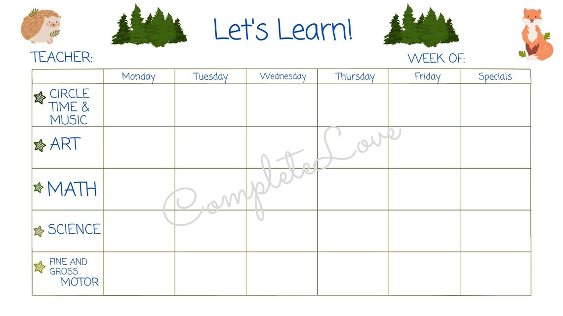 Forest Theme Lesson Plan Template: Weekly Planner (canva & PDF) - Etsy