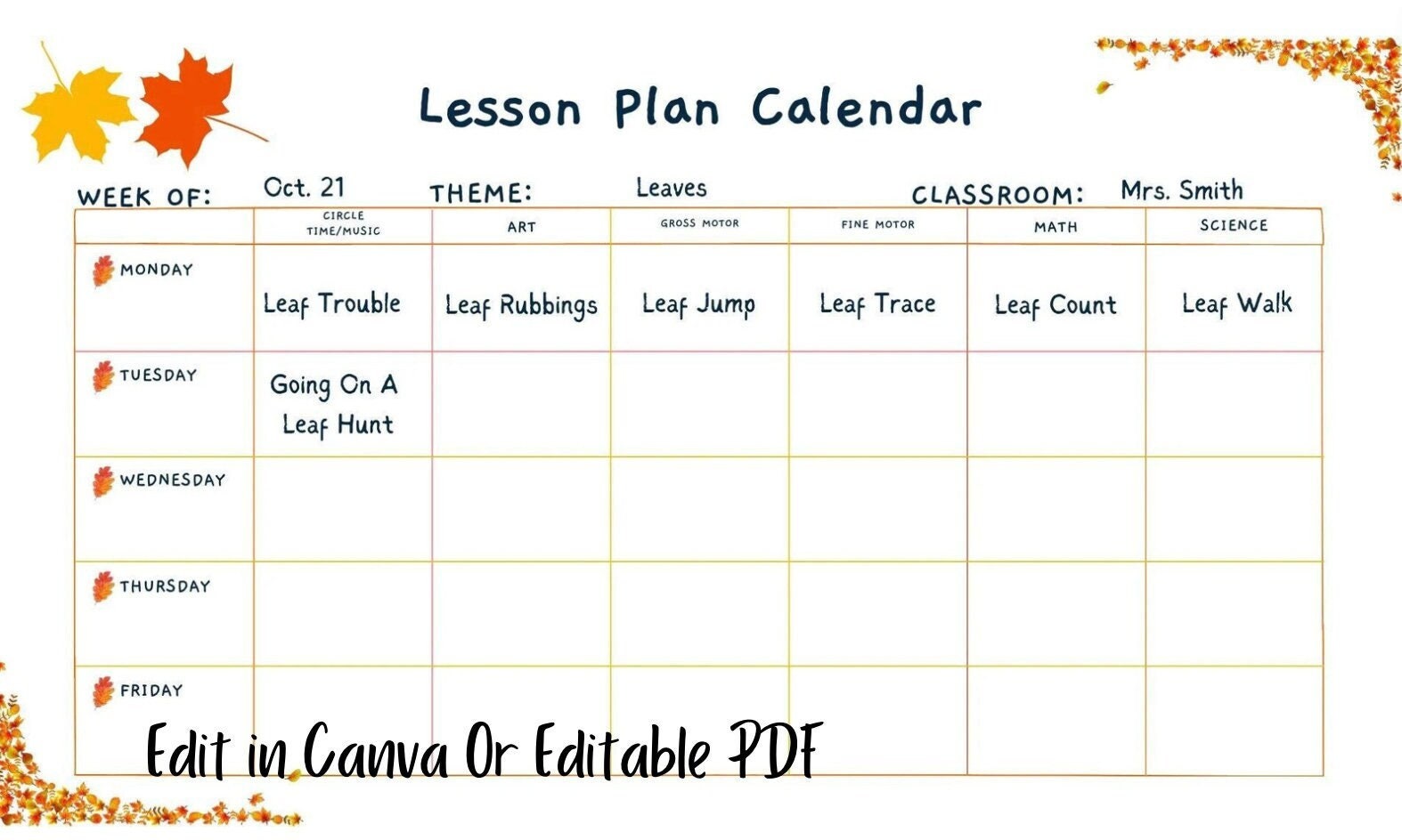 Daycare/preschool/prek/kindergarten/elementary Lesson Plan Template ...