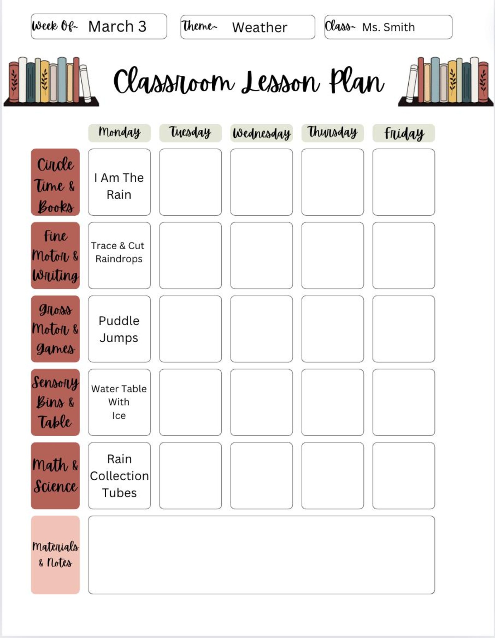 Daycare/preschool/pre~k/kindergarten/elementary Lesson Plan Template ...