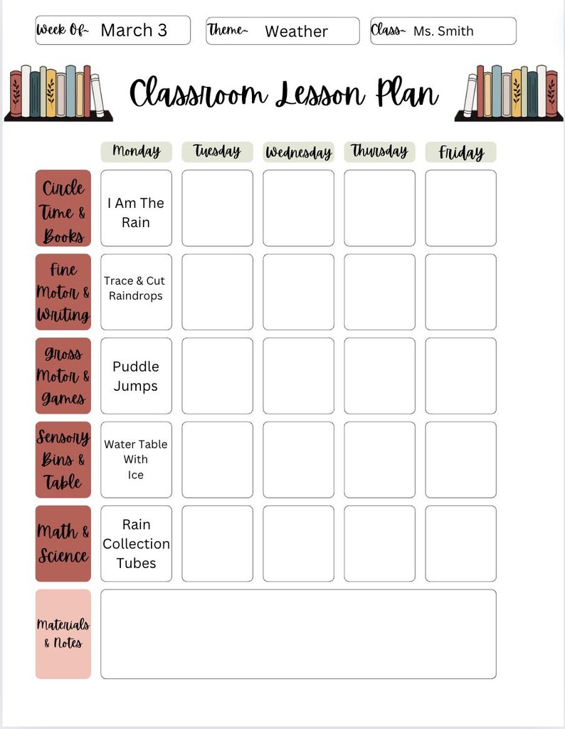 Daycare/preschool/pre~k/kindergarten/elementary Lesson Plan Template, Canva Template & Editable ...