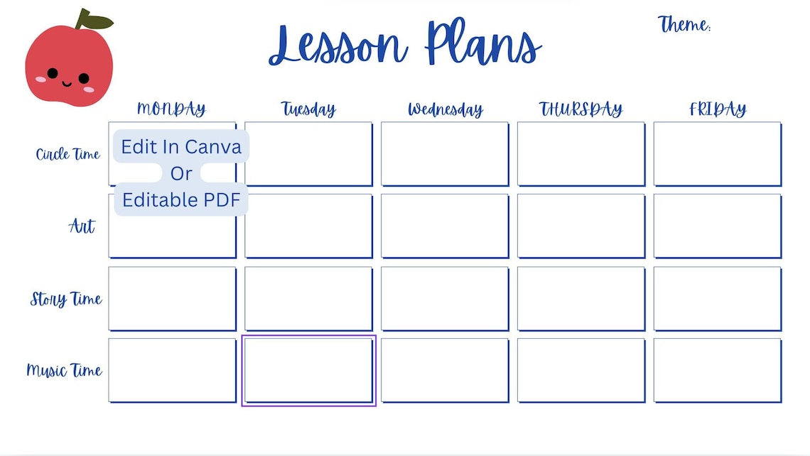 Apple Theme Lesson Plan Template: Weekly Planner, Editable PDF & Canva ...