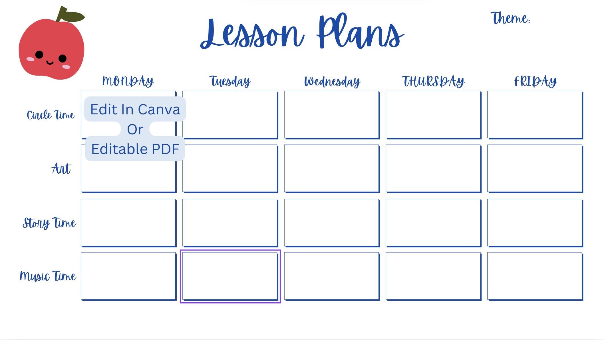 Apple Theme Lesson Plan Template: Weekly Planner, Editable PDF & Canva ...