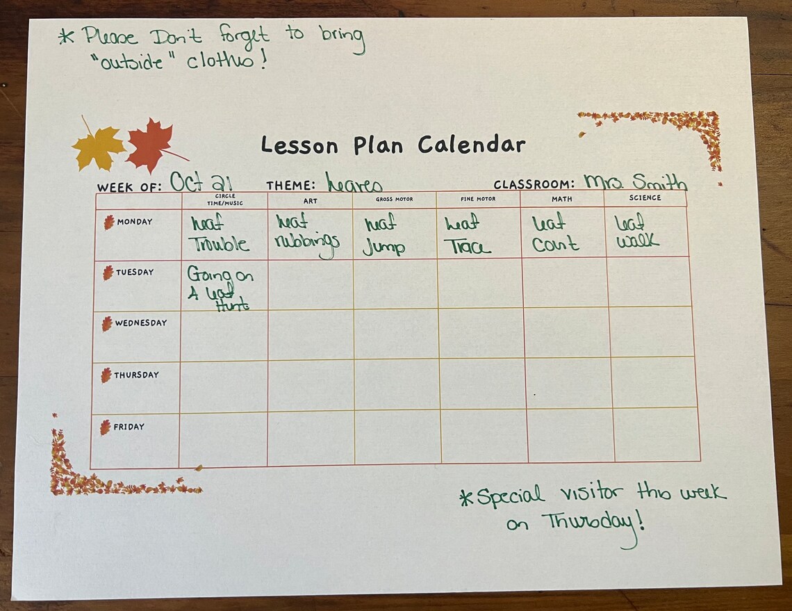 Daycare/preschool/pre~k/kindergarten/elementary Lesson Plan Template ...