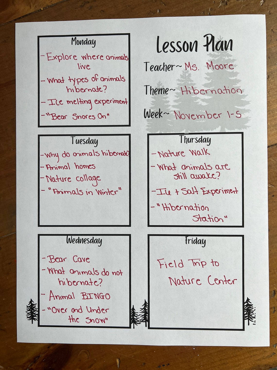Forest Lesson Plan Template: Weekly Planner, Editable PDF & Canva - Etsy