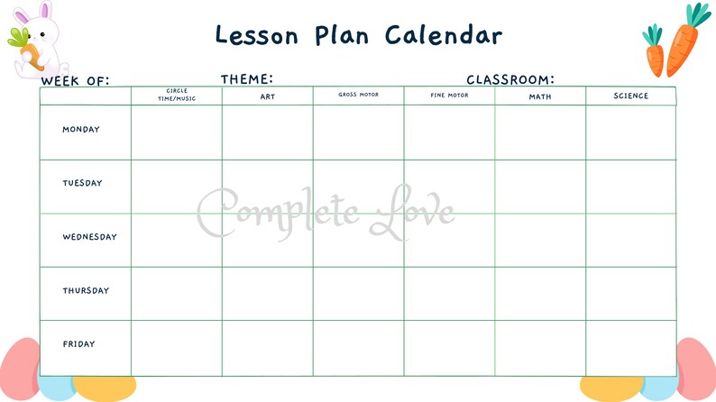 Daycare/preschool/pre~k/kindergarten/elementary Lesson Plan Template ...