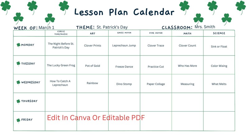 Daycare/preschool/pre~k/kindergarten/elementary Lesson Plan Template ...