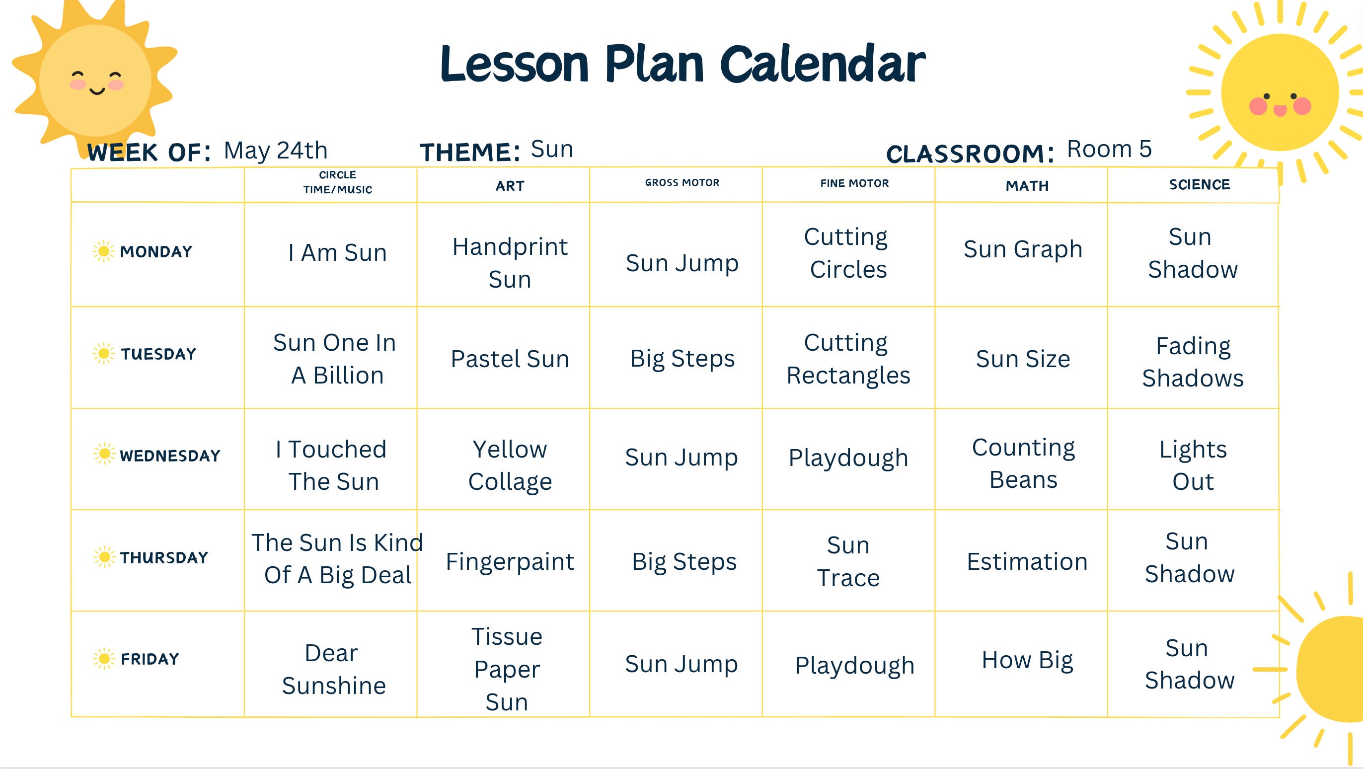 Daycare/preschool/pre~k/kindergarten/elementary Lesson Plan Template ...