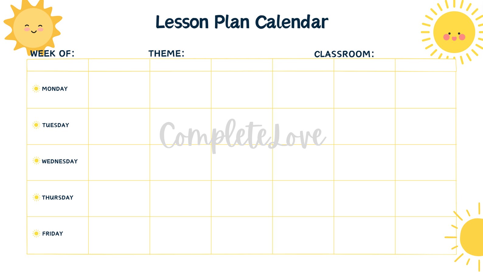 Daycare/preschool/pre~k/kindergarten/elementary Lesson Plan Template ...