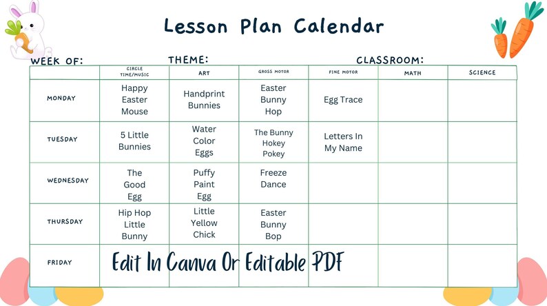 Daycare/preschool/pre~k/kindergarten/elementary Lesson Plan Template ...