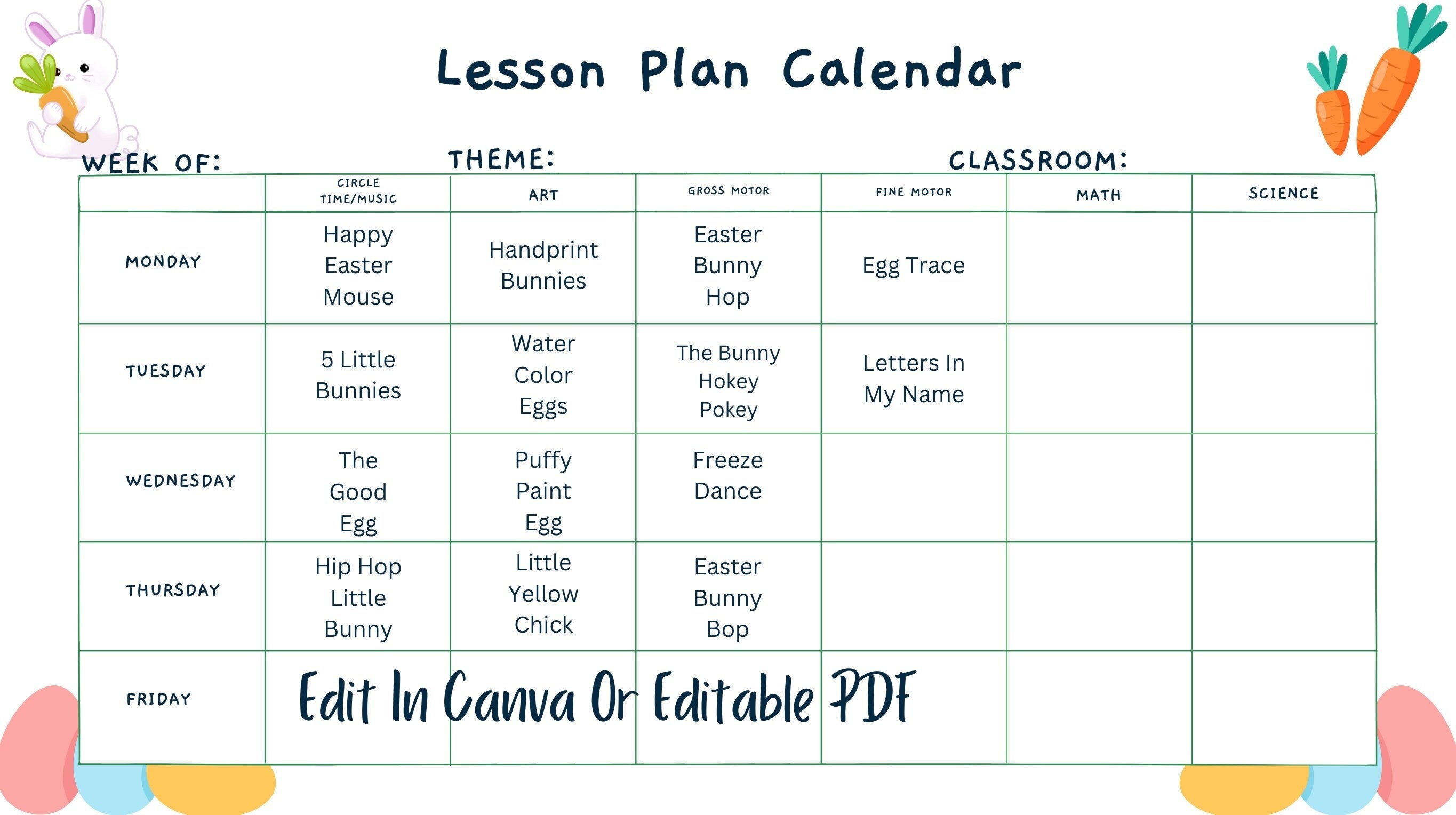 Daycare/preschool/pre~k/kindergarten/elementary Lesson Plan Template ...