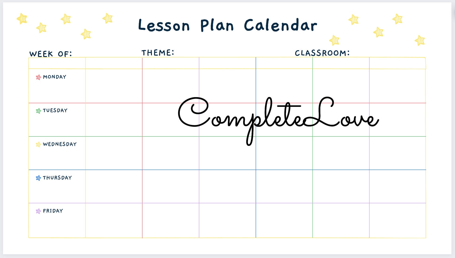 Stars Lesson Plan Template, Weekly Planner, Editable PDF, Canva ...