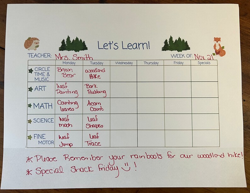 Forest Theme Lesson Plan Template: Weekly Planner (canva & PDF) - Etsy