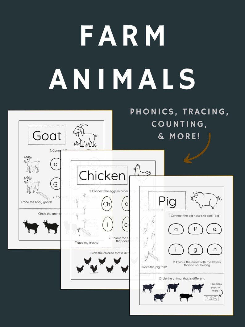 Farm Animal Activity Sheets Pre K- Gr. 1 - Etsy