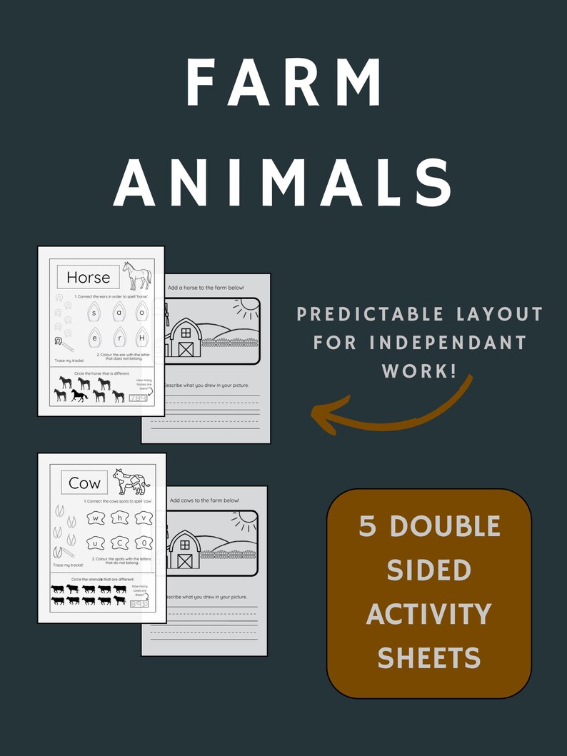 Farm Animal Activity Sheets Pre K- Gr. 1 - Etsy