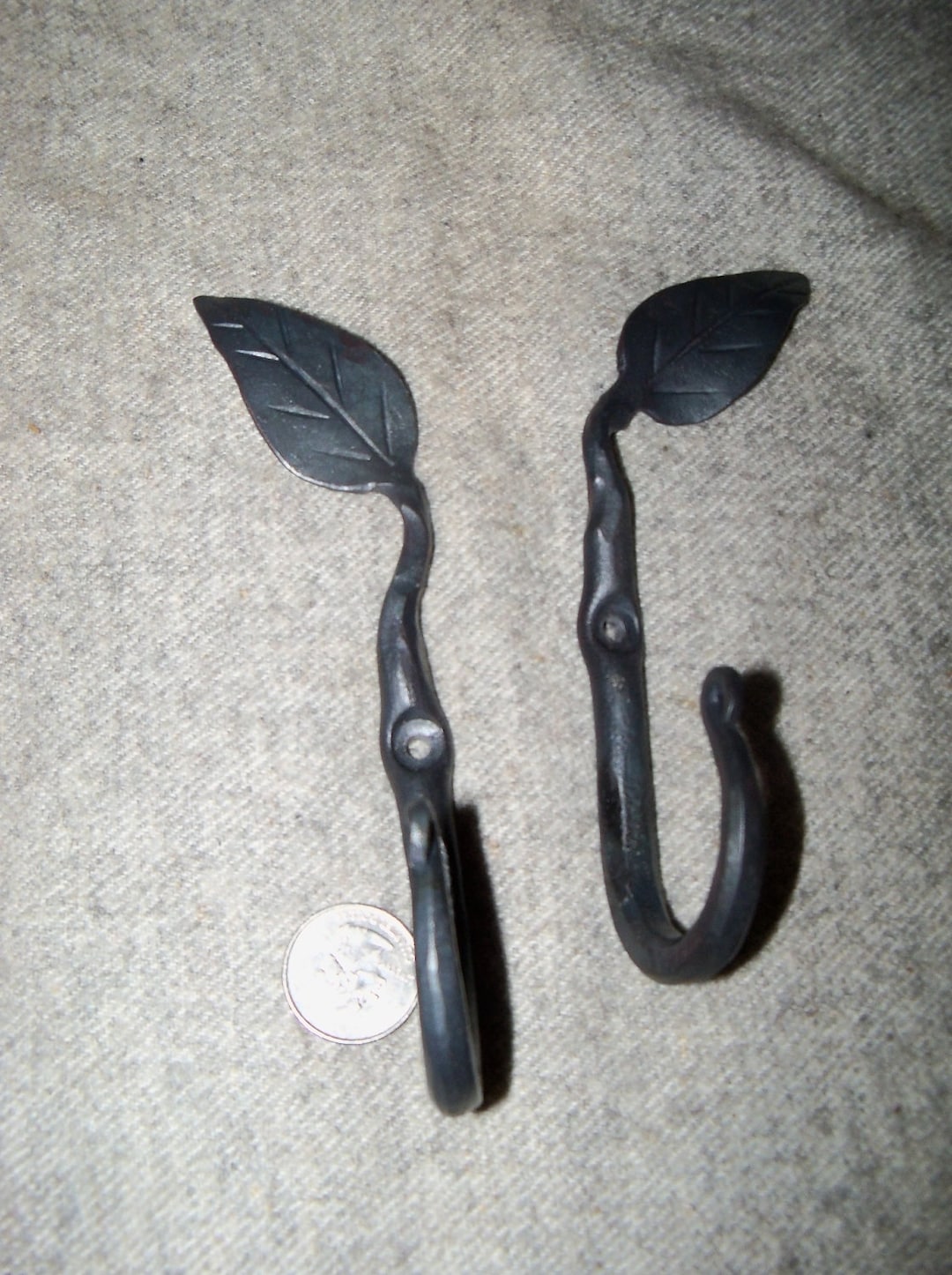 Pair Hand Forged Leaf Hooks Made by Blacksmith - Etsy