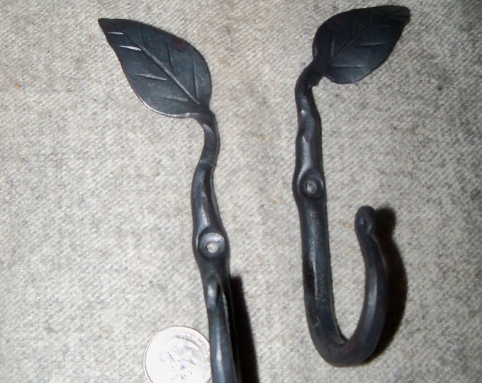 Pair Hand Forged Leaf Hooks Made by Blacksmith - Etsy
