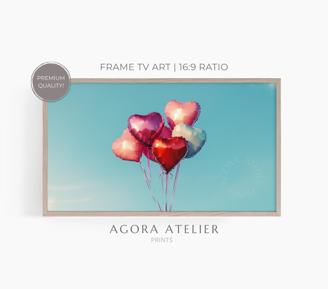 Heart Balloon Frame TV Art | Colorful Valentine Wall Decor | Floating ...