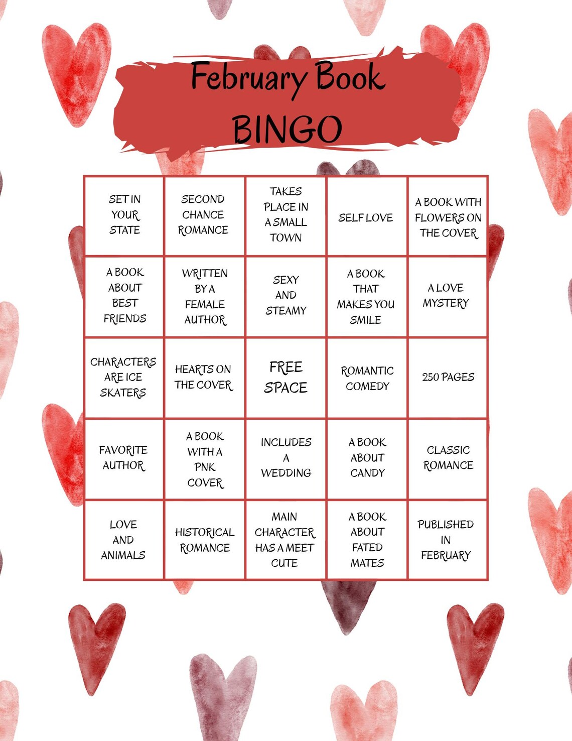 February Book Bingo - Etsy