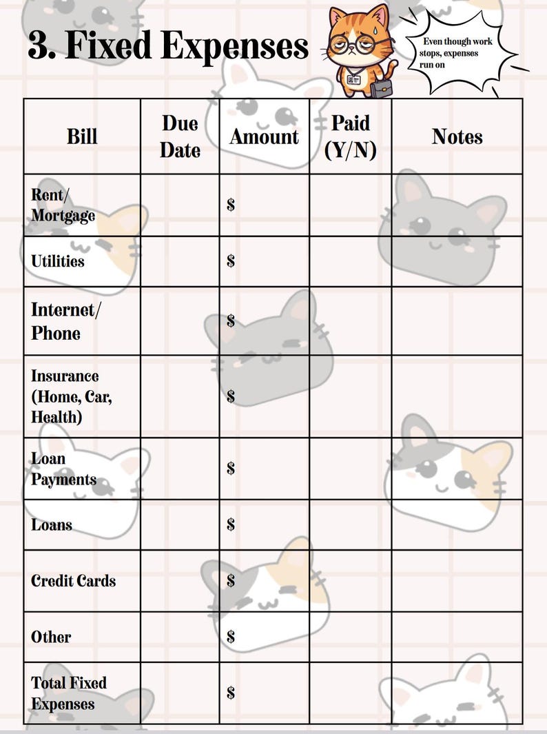 Monthly Cat Budget Planner - Etsy