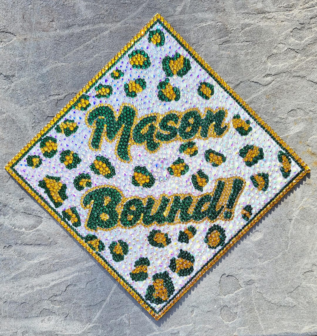 GMU Rhinestone Graduation Cap Topper – Green & Gold Leopard Print - Etsy